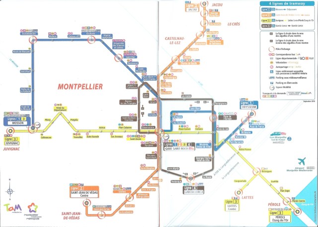 Plan du réseau de tramways publié par TaM Montpellier 3M dans le guide ...